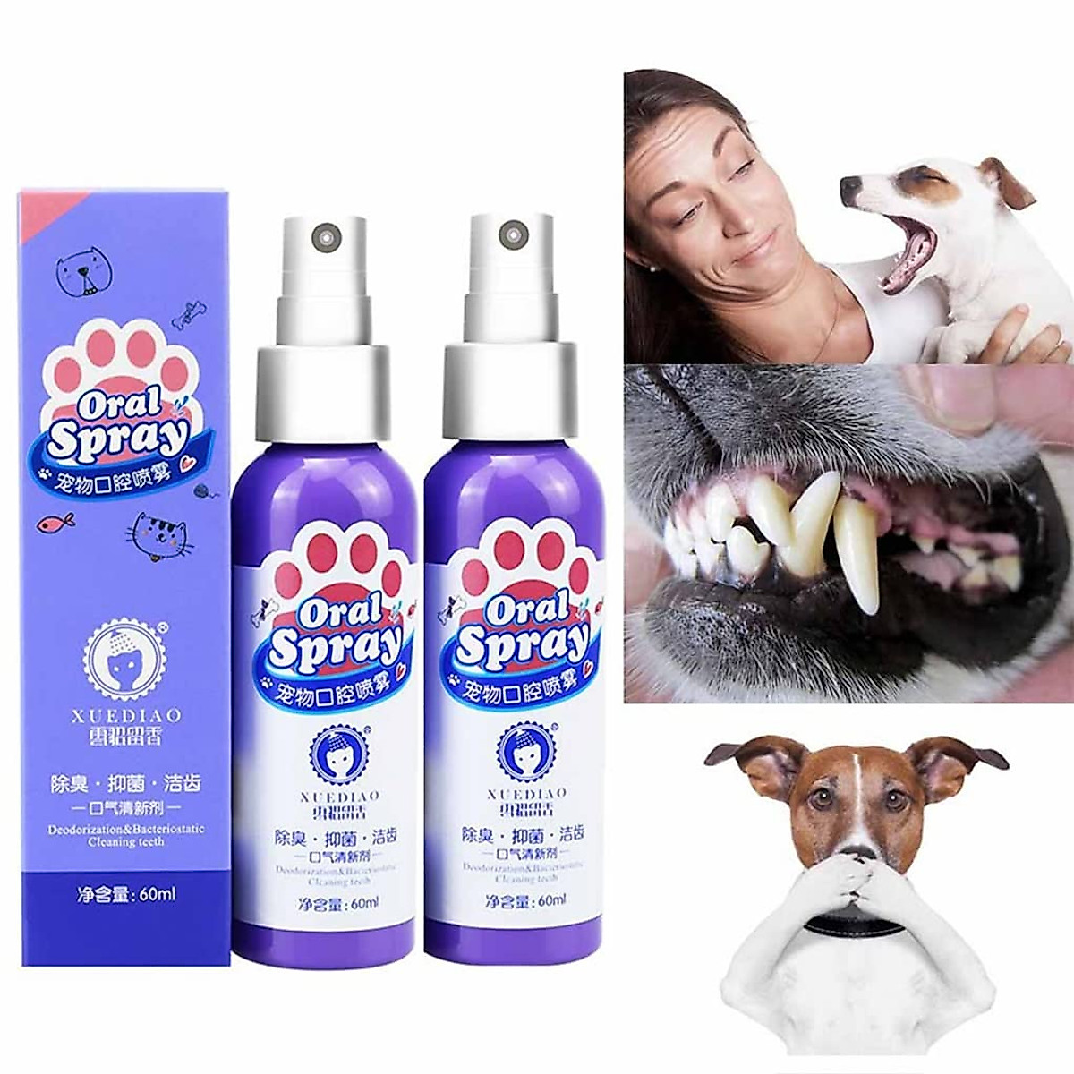 2 Pack Dog Breath Freshener Pet Dental Spray, Remove Plaque & Tartar Buildup Clean Teeth Without Brushing or Rinsing, Clean Dog and Cat Bad Breath Easy to Use, 4 Ounces