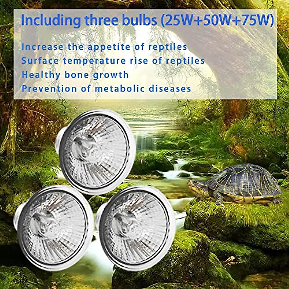 DaMYiHos Reptile Heat Lamp, UVA UVB Reptile Light with Clip 360° Rotatable Hose and Adjustable Switch, Basking Light with 3 Bulbs (25w/50w/75w) for Turtle Lizard Snake