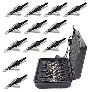 Archery Hunting Broadheads, 12PK 3 Blades Hunting Screw-in Broadheads 100 Grain Arrow Tips Compatible with Crossbow and Compound Bow + 1 PK Broadhead Storage Case