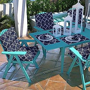 LVTXIII Outdoor Seat/Back Chair Cushion Patio Tufted High Back Cushion, Seasonal Replacement Rocking Chair Cushion with Ties (22” W x 20D”, Set of 2, Geomentry Navy)