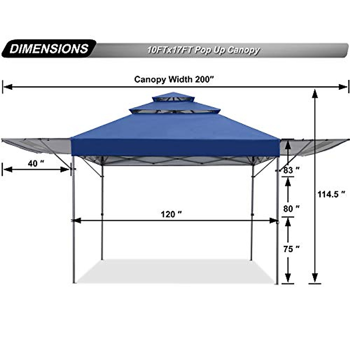 ABCCANOPY Pop up Gazebo Canopy 3-Tier Instant Canopy with Adjustable Dual Half Awnings, Navy Blue