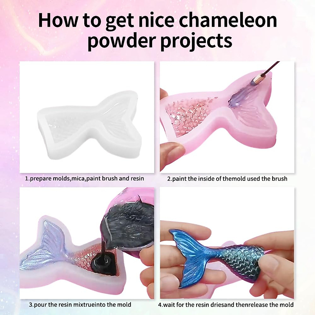 OSBANG 10 Colors Chameleon Mica Powder Color Shift Pigment Powder for Epoxy Resin Painting Soap Making Bath Bombs Candle Making Slime(0.1oz/jar)