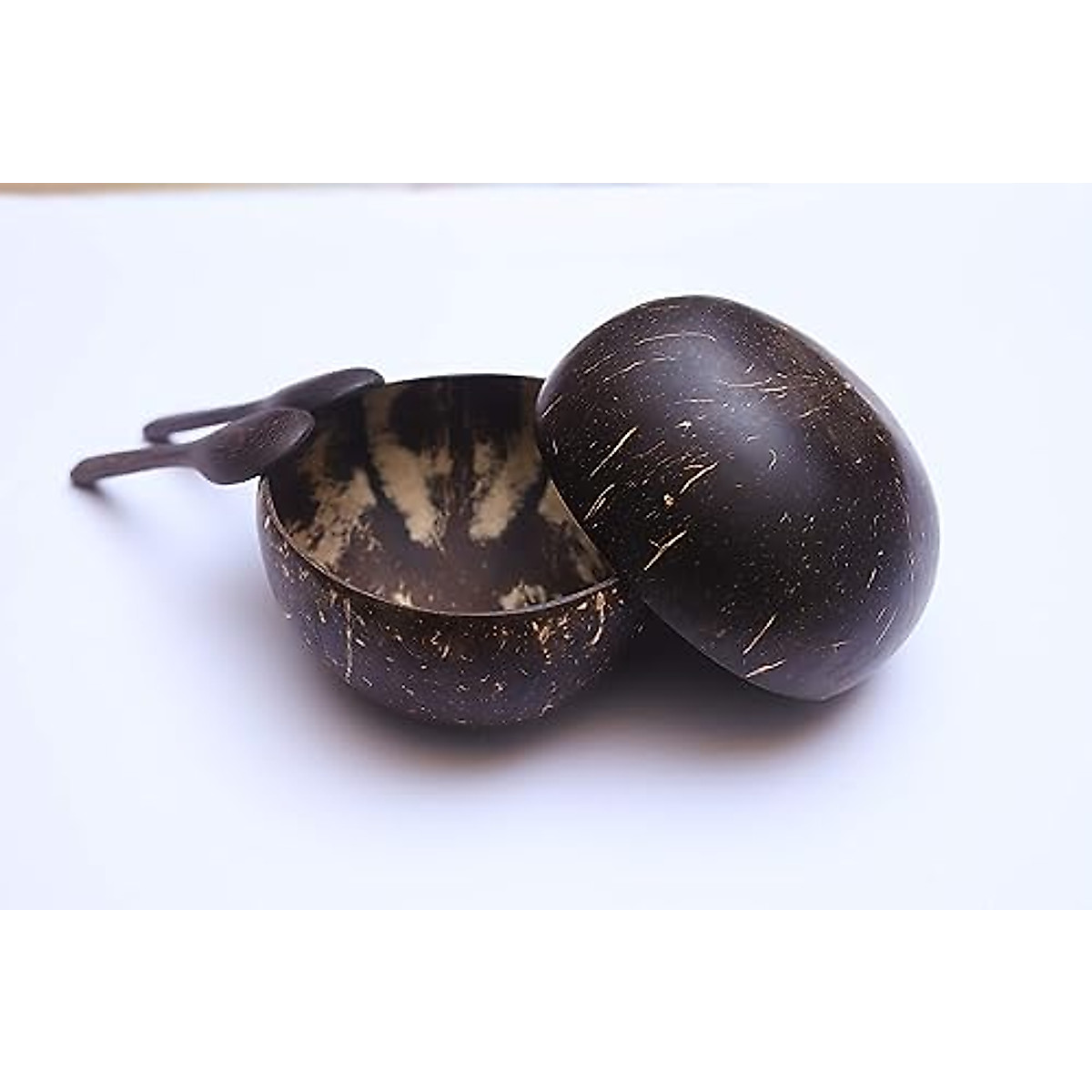 Natural Coconut Bowls and Coconut Spoons (Set of 2 Bowls and 2 Spoons) - 100% Natural Serving Bowls - Vegan - Organic - Hand Made - Eco Friendly - Made from Reclaimed Coconut Shells - by Coco Co.