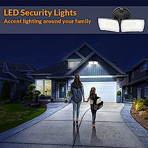 LEPOWER 2 Pack LED Security Light Dusk to Dawn Outdoor Flood Light Fixture with 2 Adjustable Heads, 3000LM/28W, 5500K, IP65 Waterproof Exterior Flood Lights for Garage, Backyard (Black)
