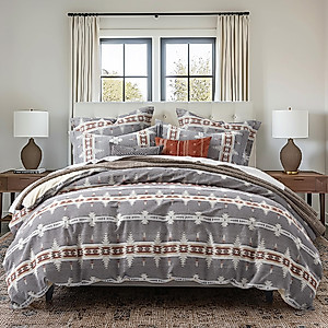 Levtex Home - Corrales Duvet Cover Set - King Duvet Cover + Two King Pillow Shams - Aztec - Grey, Brick Red, Cream and Taupe - Duvet Cover (106 x 94in.) and Pillow Shams (36 x 20in.) - Cotton