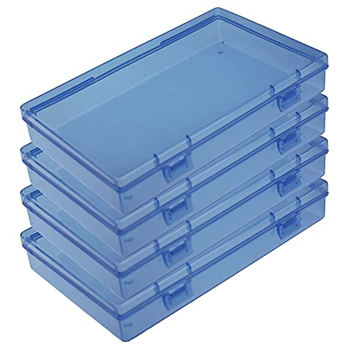 Goodma 4 Pieces Rectangular Plastic Boxes Empty Storage Organizer Containers with Hinged Lids for Small Items and Other Craft Projects (Blue, 7.1 x 4.3 x 1.2 inch)