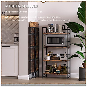 4NM No-Assembly 4 Tiers Folding Bookshelf Storage Shelves Vintage Bookcase Standing Racks Study Organizer Home Office - Rustic Brown and Black
