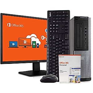 Dell 7010 PC Desktop Computer - Intel i5, 8GB, 256GB SSD, Windows 10, Microsoft Office 365 Personal, 23.6-inch FHD V7 LED Monitor, Wireless Keyboard & Mouse, 16GB USB Flash Drive, WiFi (Renewed)