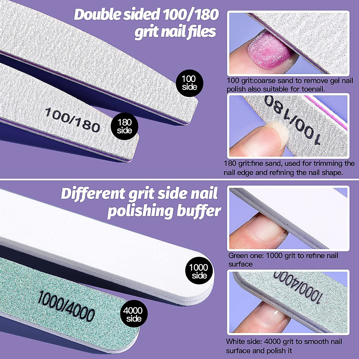 FANDAMEI Nail Files and Buffers, Nail Cuticle Remover Kit with Nail File, Nail Buffer, Nail Buffer Block, Cuticle Nipper, Cuticle Pusher, Cuticle Peeler. Nail Cuticle Oil Lavender for Nail Care