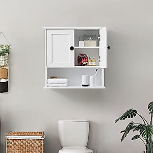 VANIRROR Bathroom Wall Cabinet Wooden Medicine Cabinet Buffering Hinge MDF Material Storage Organizer 23"x22" and Adjustable Shelves Cupboard Storage Cabinet with Handles