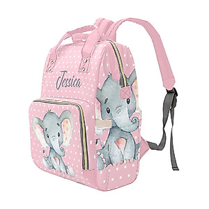 Pink Polka Dot Elephant Diaper Bags Backpack Personalized Baby Bag Nursing Nappy Bag Travel Tote Bag Gifts