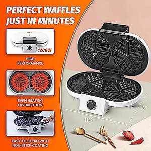 FineMade Double Heart Shaped Waffle Maker, Mini Heart Waffle Maker Iron with Non Stick Surface and Temperature Control