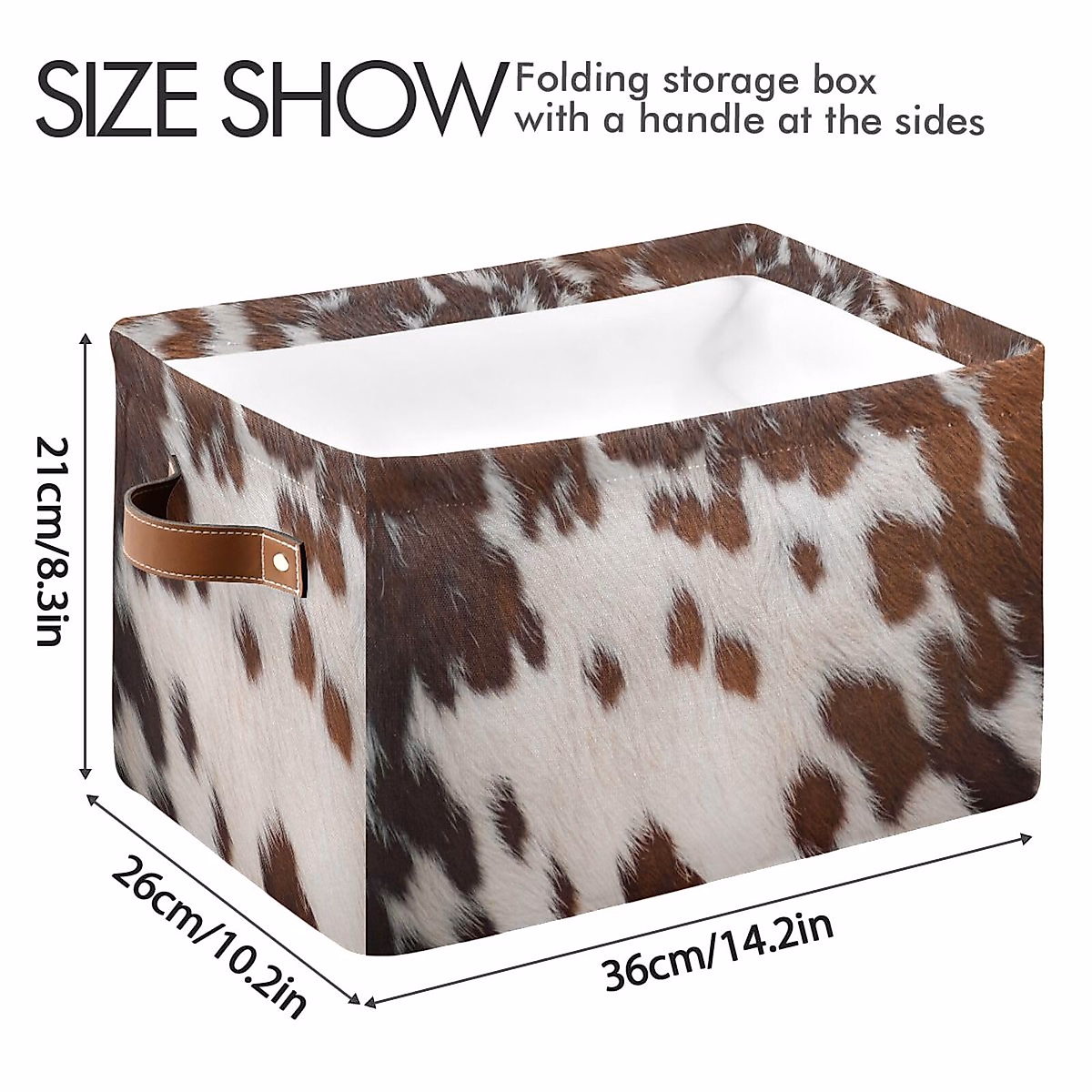 YETTASBIN Cow Print Storage Basket 1pc, Large Collapsible Toys Clothes Organizer, Durable Canvas Storage Bin with Handle for Shelves Closet Laundry Home Office Decor