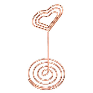 Aladeno 10Pcs Table Number Holders Place Card Holders Photo Holders Table Number Stands Layered Heart Style Stable Base Metal Place Card Holder for Wedding Party Office (Rose Gold)