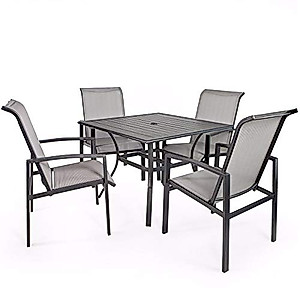 Barton 5pc Outdoor Dining Table and Chairs Set Patio Mesh Dining (4) Chairs Garden Patio Furniture UV-Resistant Mesh