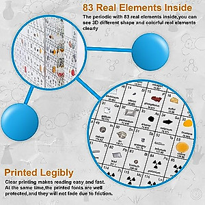 UkkRoa Real Chemical Element Periodic Table 83 Kinds of Real Elements & Acrylic Display Stand, for Science Lovers, Students to Learn Chemistry Chart Tools, Gifts and Crafts Decoration (5.9" x 4.5")
