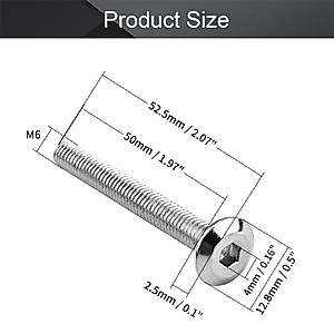 MroMax 8Pcs M6 x 50mm Flat Head Hex Socket Cap Screws Bolts, Nickel Plated Carbon Steel Fully Threaded Furniture Screws for Assemble Cabinets, Baby Beds, Tables and Chairs