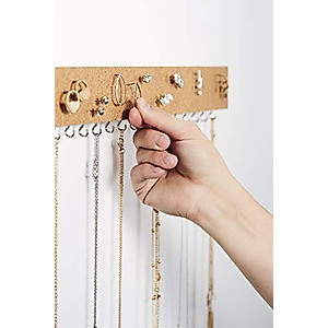 Stud Earring Organizer Hanging Holder with Cork Board - Wall Mount Jewelry Organizers - Necklace Display Rack - Mounted Cork Jewelry Display - Storage Hanger for Necklaces and Stud Earrings