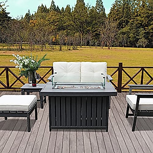 43'' Propane Fire Pit Table, 50,000 BTU Gas Fire Pit , CSA Certified Outdoor Patio Fire Table with Glass Wind Guard, Fire Glass and Lid, Safe for Garden Deck Patio Backyard (Grey)