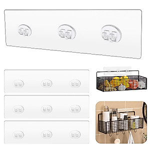 4 Pcs Transparent Shower Caddy Adhesive Replacement No Drilling Adhesive Shower Hooks for Shower Caddy Bathroom Waterproof Strong Sticker Hooks for Bathroom Storage Shelves and Kitchen Racks
