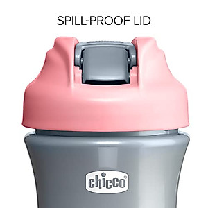 Chicco Soft Spout Tumbler with Silicone Straw and Spill-Proof Lid 12oz.| Built-In Carry Handle | Top-Rack Dishwasher Safe | Easy to Hold Travel Cup | Pink/Silver| 18+ months