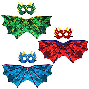 Creatoy Dragon-Wings bulk Kids Dress-Up Costume for Boys Girls Dinosaur Cape with dragon masks Toddler Dragon Party decorations Birthday Gifts Halloween Supplies
