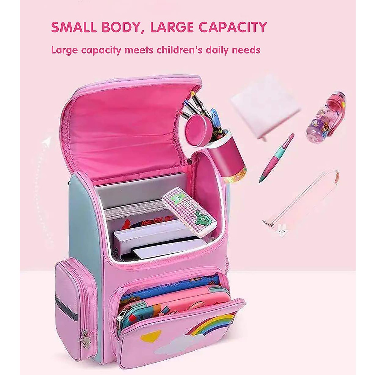 School Backpack for Girls Large Capacity Waterproof Light Weight Schoolbag Bookbag for Kids Primary School Student (Magic Horse Pink)