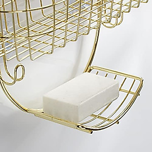 mDesign Steel Metal Curved Bathroom/Shower Caddy, Hanging Storage Organizer for Shampoo and Conditioner Bottles - 2-Tier Rack with Baskets - Holder for Soap, Body Wash, Concerto Collection, Soft Brass