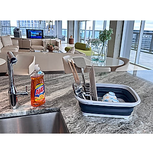 SAMMART 8L (2.11Gallons) Collapsible Dish Drainer - Foldable Drying Rack - Portable Dinnerware Organizer - Space Saving (Grey/Slate Grey)