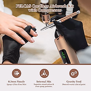 PELCAS Cordless Airbrush Kit with Compressor LCD Display, Rechargeable 36PSI Airbrush Gun, Handheld Airbrush Machine for Nails Art, Painting, Barber, Cake Decor, Cookie, Mode, Tattoo