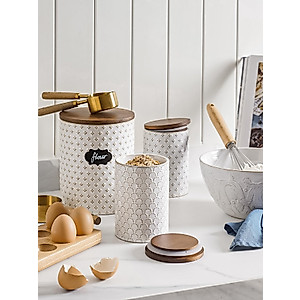 LE TAUCI Food Storage Containers with Airtight Lids, 78/25 oz Ceramic Flour and Sugar Canisters Sets, Embossed Large Jars for Pasta, Oats, Coffee Bean, Cookies, Rice, Grains, Tea - Set of 2, Fireworks