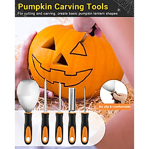 Luditek Pumpkin Carving Kit, 17 PCS Professional Stainless Steel Pumpkin Carving Tools with 4 Electronic Candles Lights and 10 Stencils, Halloween Gifts Jack-O-Lanterns Cutting for Adults Kids