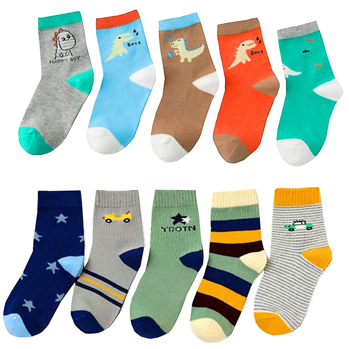 Cczmfeas Kids Boys Cartoon Dinosaurs Pattern Sport Socks 10 Pairs (4-7 Years, Dinosaurs-B)