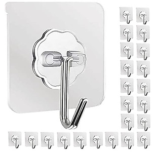DDMY Adhesive Hooks Kitchen Wall Hooks- 24 Packs Heavy Duty 13.2lb(Max) Nail Free Sticky Hangers with Stainless Hooks Reusable Utility Towel Bath Ceiling Hooks