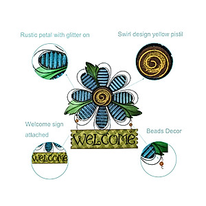 Metal Flower Welcome Signs for Outside Hanging Wall Art Plaque Sign for Front Door Porch Home Decor