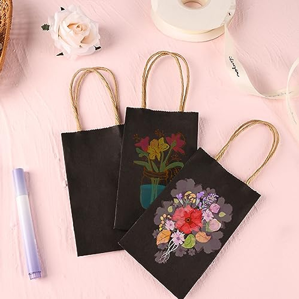 Moretoes Black Mini Gift Bags Bulk 30pcs, 6 x 3.5 x 2.4 Inches Gift Bags With Handles, Paper Bags Bulk Party Favor Bags Candy Bags Small Business Bags