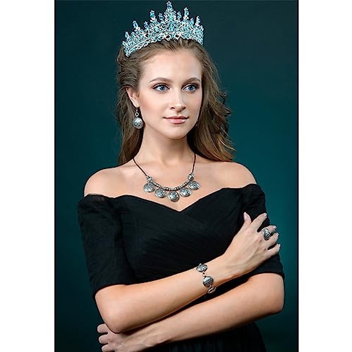 Velscrun Blue Crystal Birthday Tiara Crowns for Women Girls Elegant Princess Crown with Combs Birthday Girl Headband Sash Happy Birthday Party Decorations Birthday Gift Cake Topper Hair Accessories