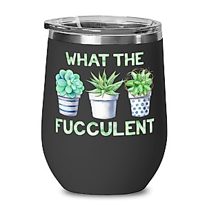 Plant Lady Lover Tumbler Glass Wine Succulent For Birthday Christmas What the Fucculent Mom Sister Friend Aunt, Black, 30oz