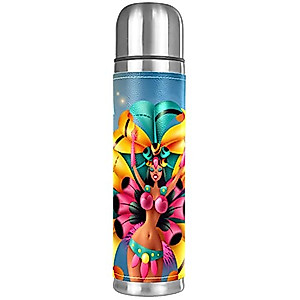 Brazilian Annual Carnival Festival Dancer Musicians Vacuum Insulated Stainless Steel Water Bottle, Double Walled Travel Thermos Coffee Mug 17 OZ for School Office