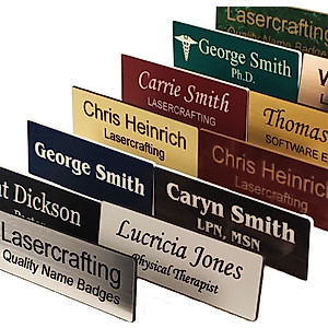 Business Name Tag/ID Badge Custom Engraved, Magnet, Pin, Screws or Tape - Size Choices