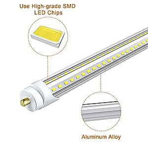 ELEKICO 75w 8ft Led Bulbs, 9500lm 5000k 8' Led Bulbs, V Shaped Clear Cover T8 Led Tube Lights 8ft, T8 Led Bulbs 8 Foot, 8' Led Replacement for T8 T10 T12 F96t12 Fluorescent Tubes