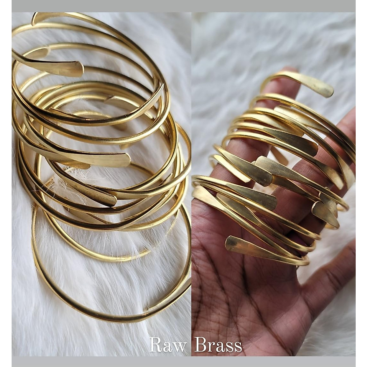 Bead It Wear It Love It 2 Raw Brass Cuff Bracelets Set, African Brass Bangles For Women, Hammered Ends Stacking Bracelets, Boho Tribal Cultural Jewelry (Set Of 2)