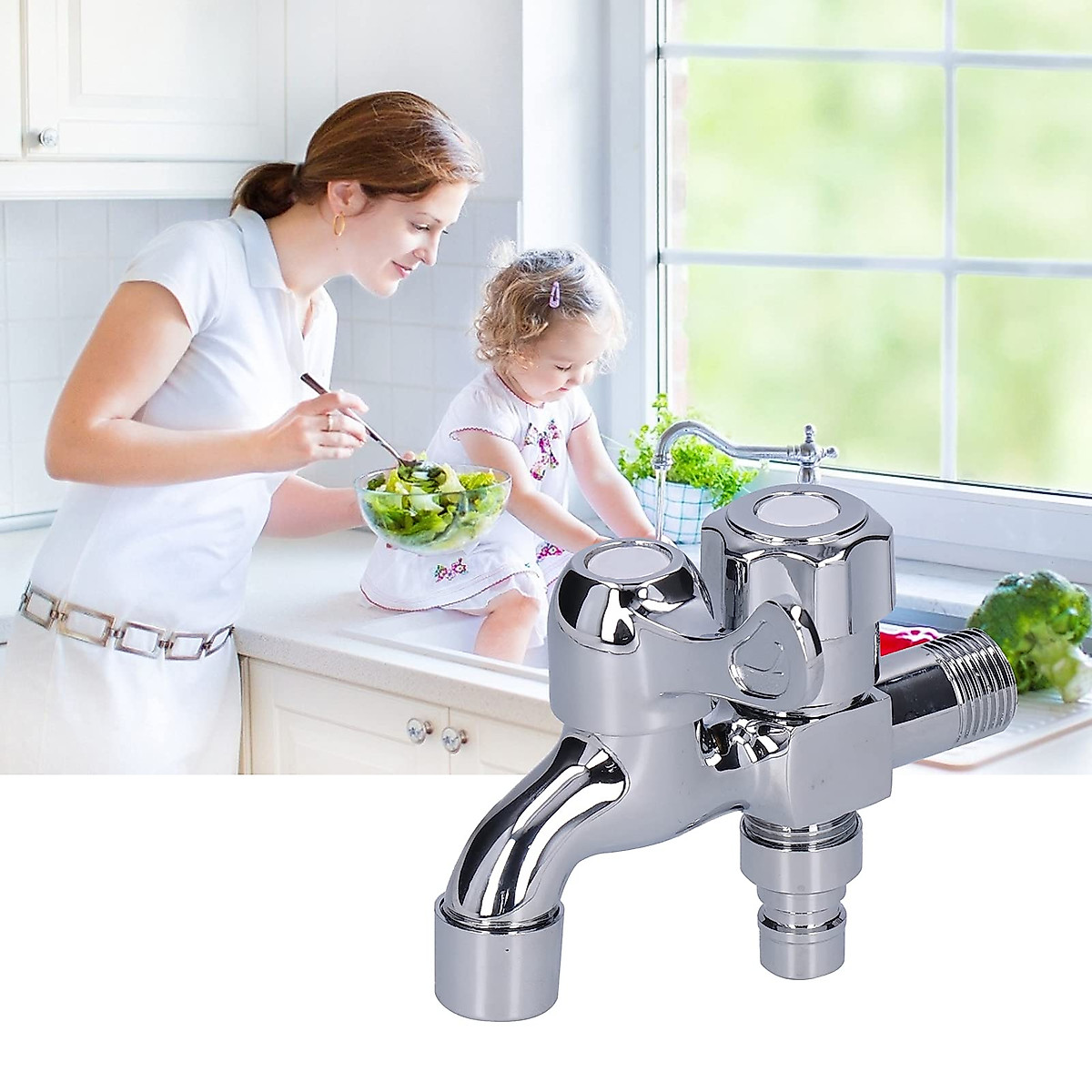 Double Use Tap Water Tap, G1/2 Male Thread Faucet Stainless Steel Double-Use Water Tap, Water Saving Faucet for Washing Machines Garden Irrigation Supplies