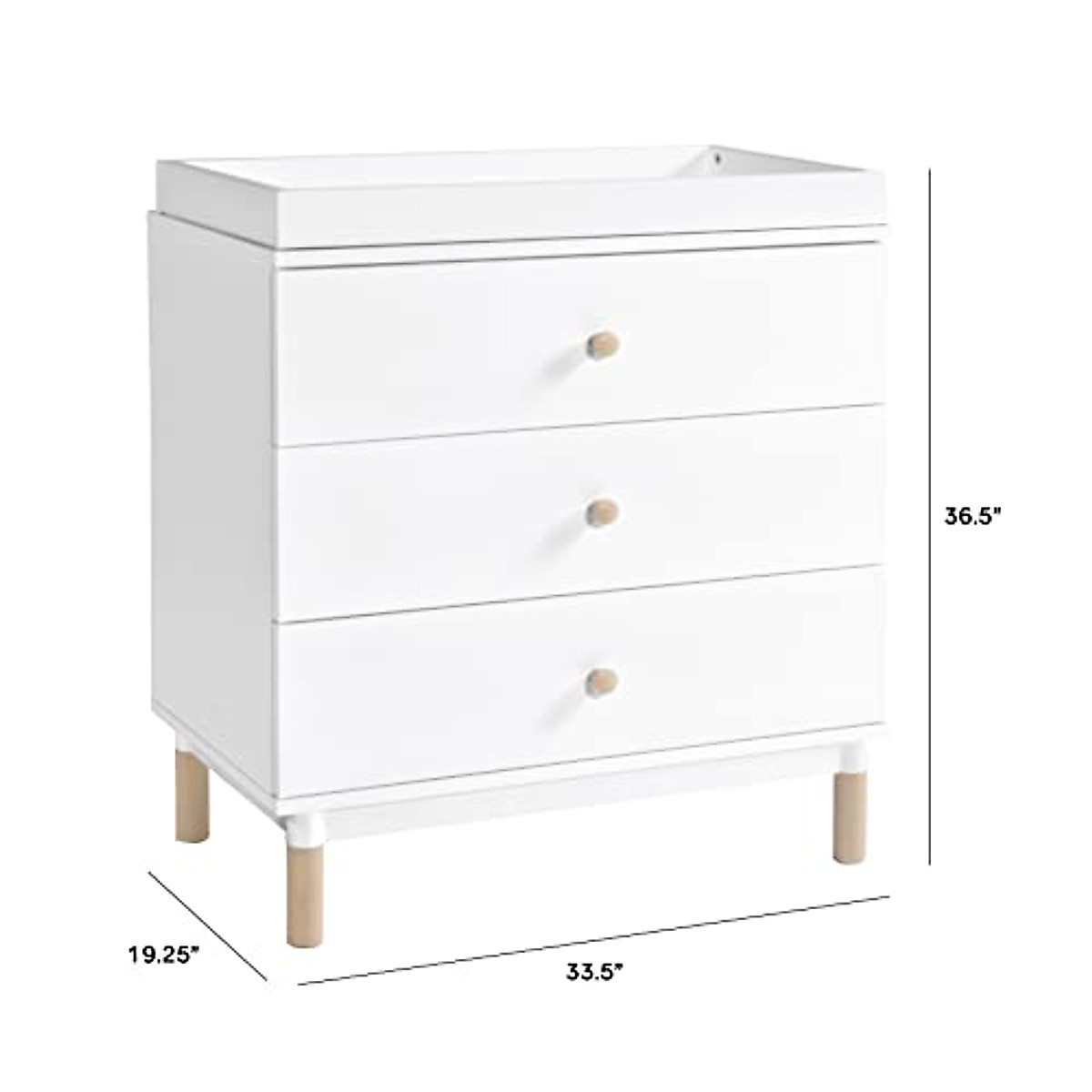 Babyletto Gelato 3-Drawer Changer Dresser with Removable Changing Tray in White and Washed Natural, Greenguard Gold Certified