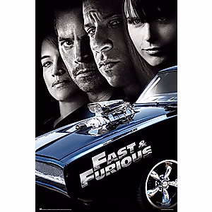 Fast & Furious 4 - Movie Poster (The Cast & Dodge Charger - Vin Diesel, Paul Walker...) (Size: 24" x 36")