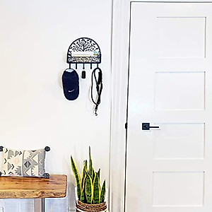 MAXFOUNDRY Mail & Key Holder for Wall - Christmas Gift, Wall Mounted Decorative Mail & Key Rack Organizer - for Keys, Mail, Wallet, Dog Leash Storage & More - Durable Hanger Hooks - Rust Proof- Black