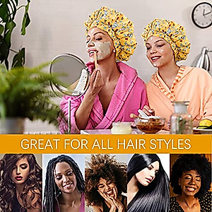 Luxury Shower Cap for Women, Waterproof Reusable Shower Caps Double Layers Microfiber Terry Lined with Dry Hair Function, Extra Large for Long Hair, Adjustable for Most Heads Size