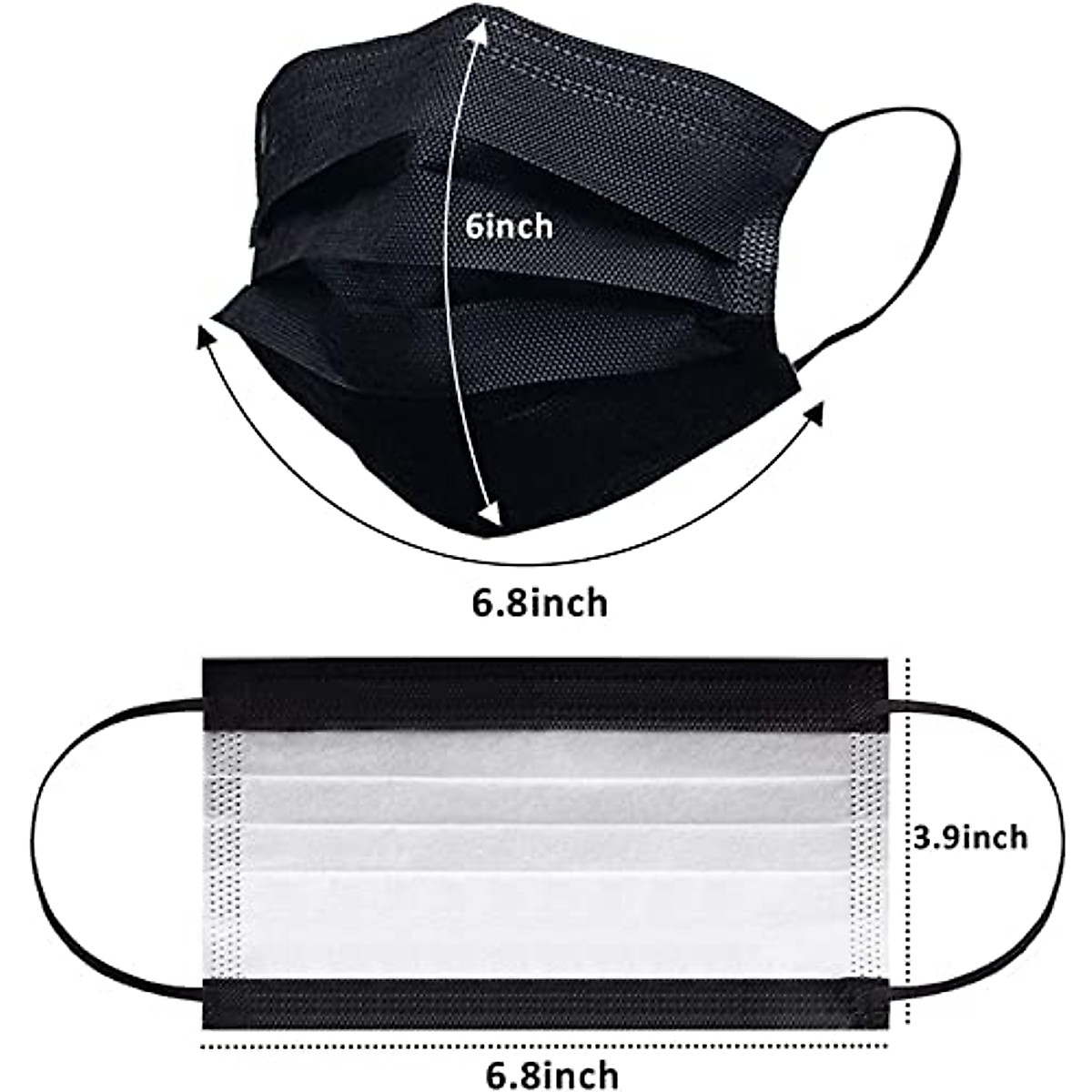 Disposable Face Mask, 4 Layers Safety Masks (Pack of 50) with Elastic Ear Loop Comfortable Breathable (Black)