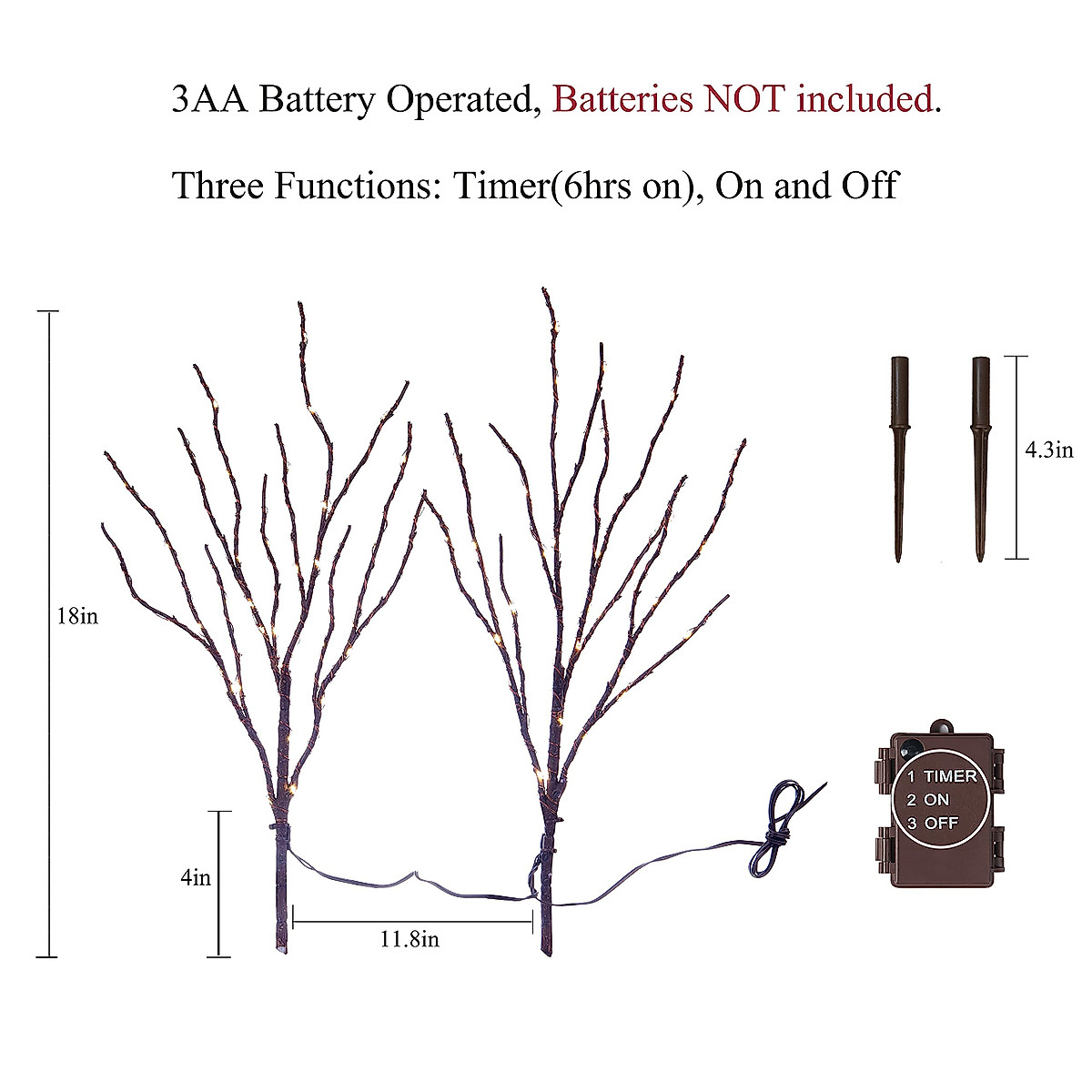 Birchlitland Lighted Brown Branches 18IN 70L Warm White Fairy Lights, LED Willow Branch Lights with Timer Battery Operated for Home Bedroom Living Room Vase Decoration