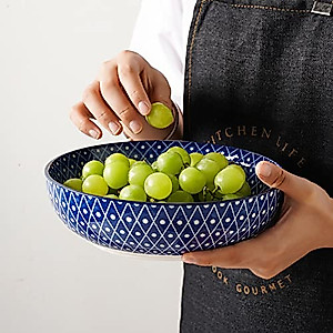 Selamica Ceramic 50 Ounce Pasta Bowls Set of 4, 8.6 Inch Large Salad Bowls, Wide and Shallow Porcelain Soup Bowls, Stackable Serving Bowls, Microwave Dishwasher Safe, Christmas Gift, Vintage Blue